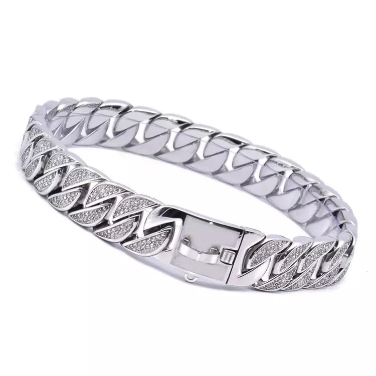 Silver 32mm diamond cuban link chain – The Frenchie Shop